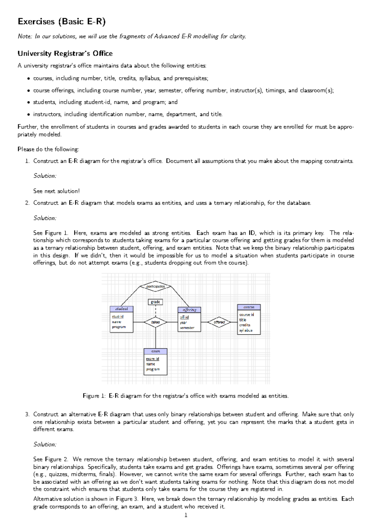 Exercises Basic ER + Solutions - Exercises (Basic E-R) Note: In our ...