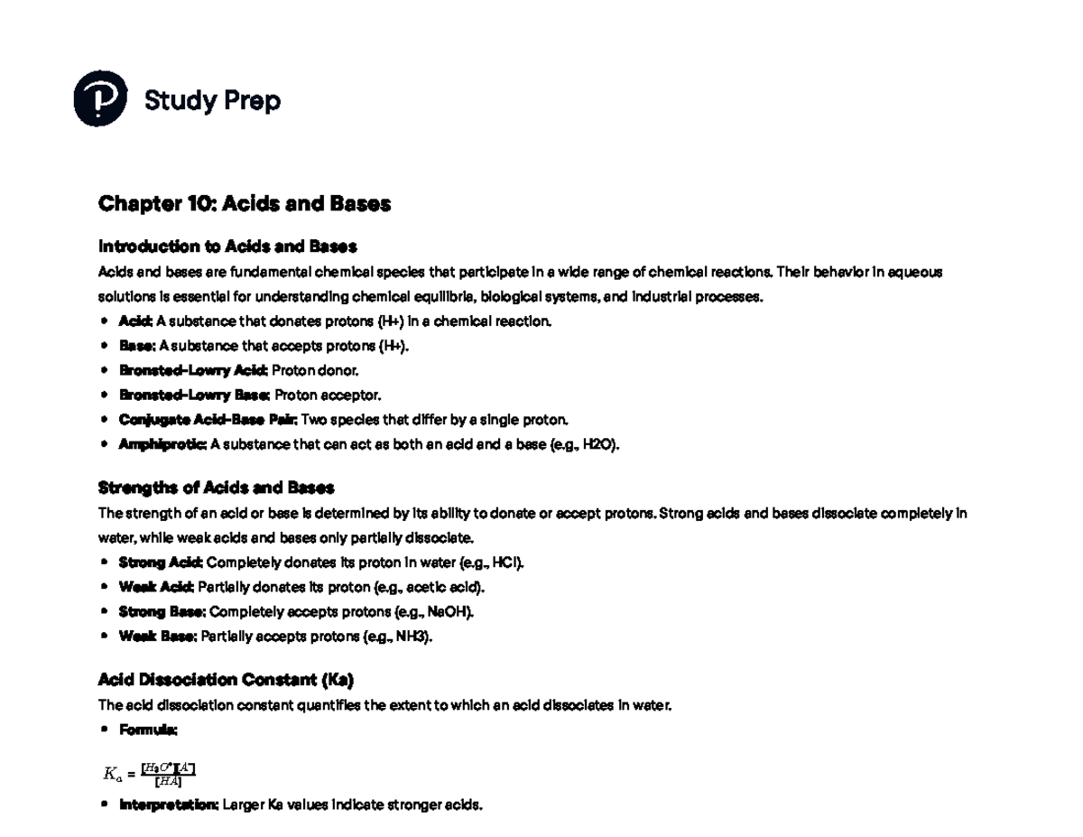 Chapter 10: Acids and Bases Study Prep - Studocu