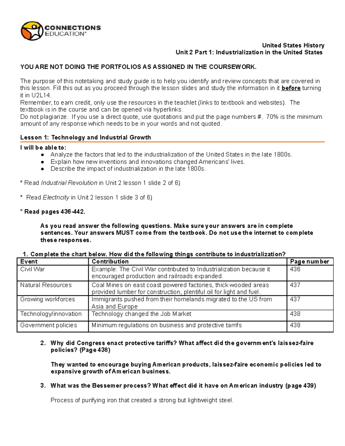 Unit 2 part 1 Guided Readings - United States History Unit 2 Part 1 ...