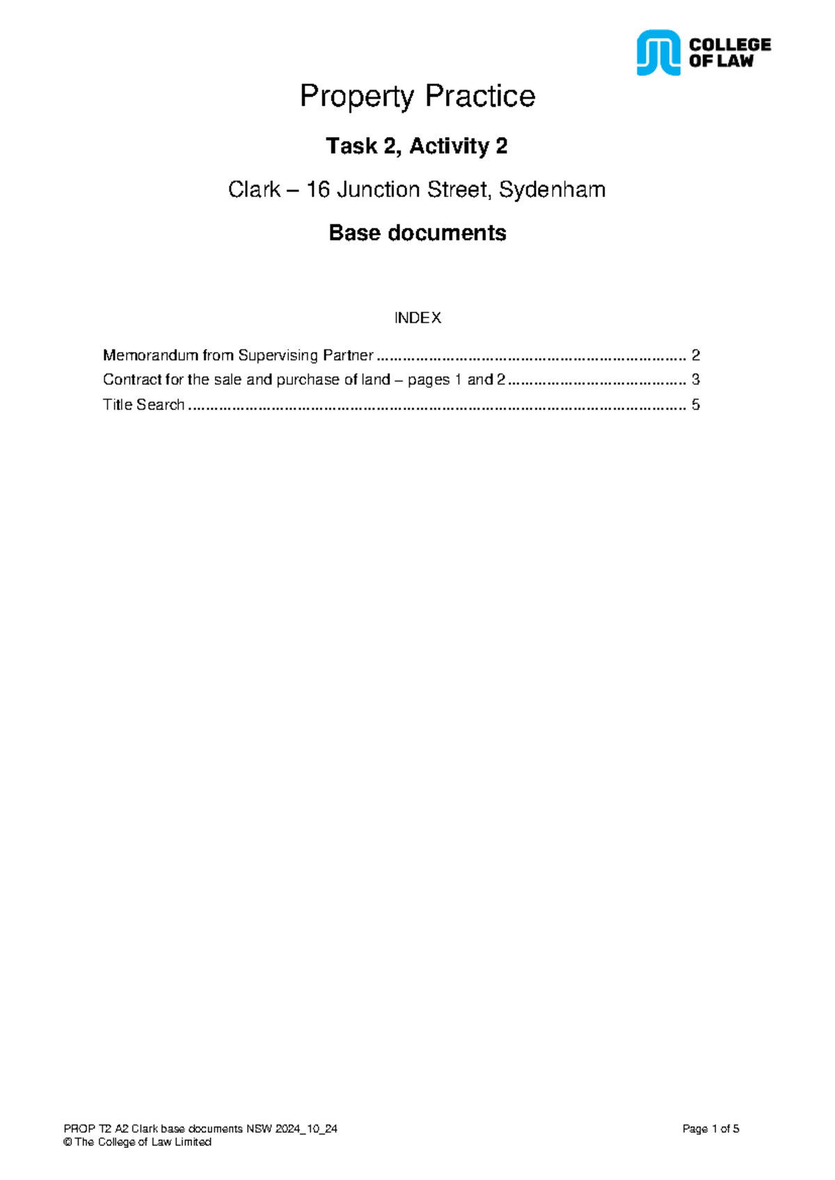 PROP T2 A2 Property Practice Task 2: Clark's Sale & PEXA Setup - Studocu