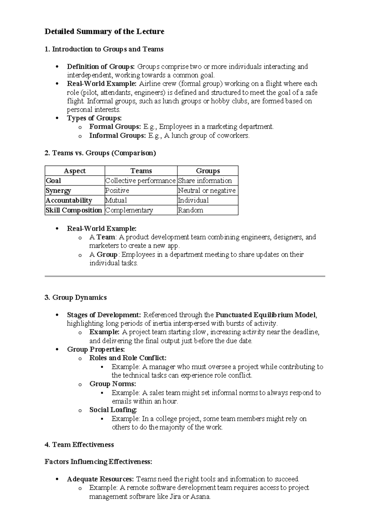 Summary 7 - Detailed Summary of the Lecture 1. Introduction to Groups ...