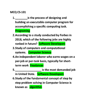 CS101 Midterm Solved MCQS By Junaid - 1 Drive is an example of_______ a) Grid and cluster ...