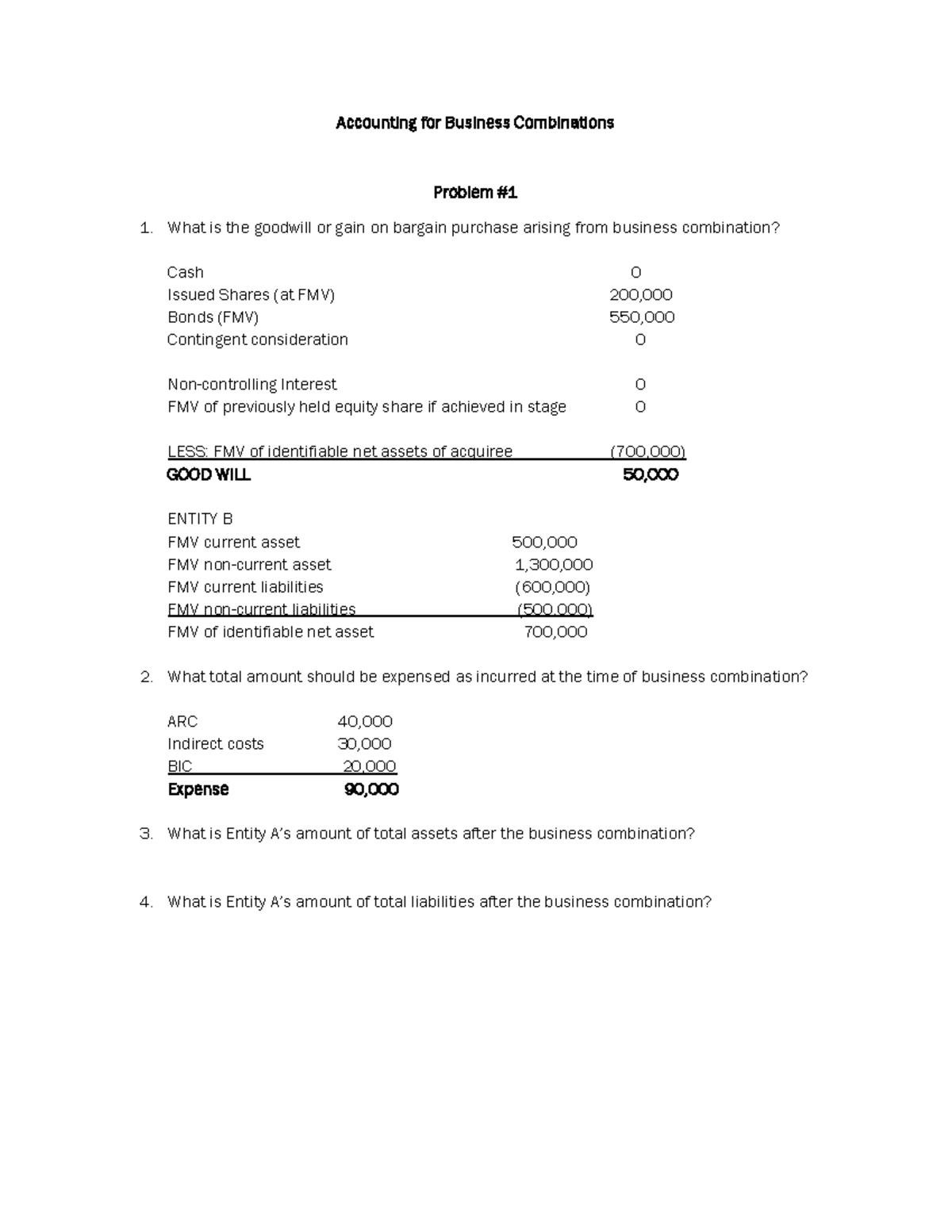Accounting for Business Combinations: Detailed Problems & Solutions - Studocu