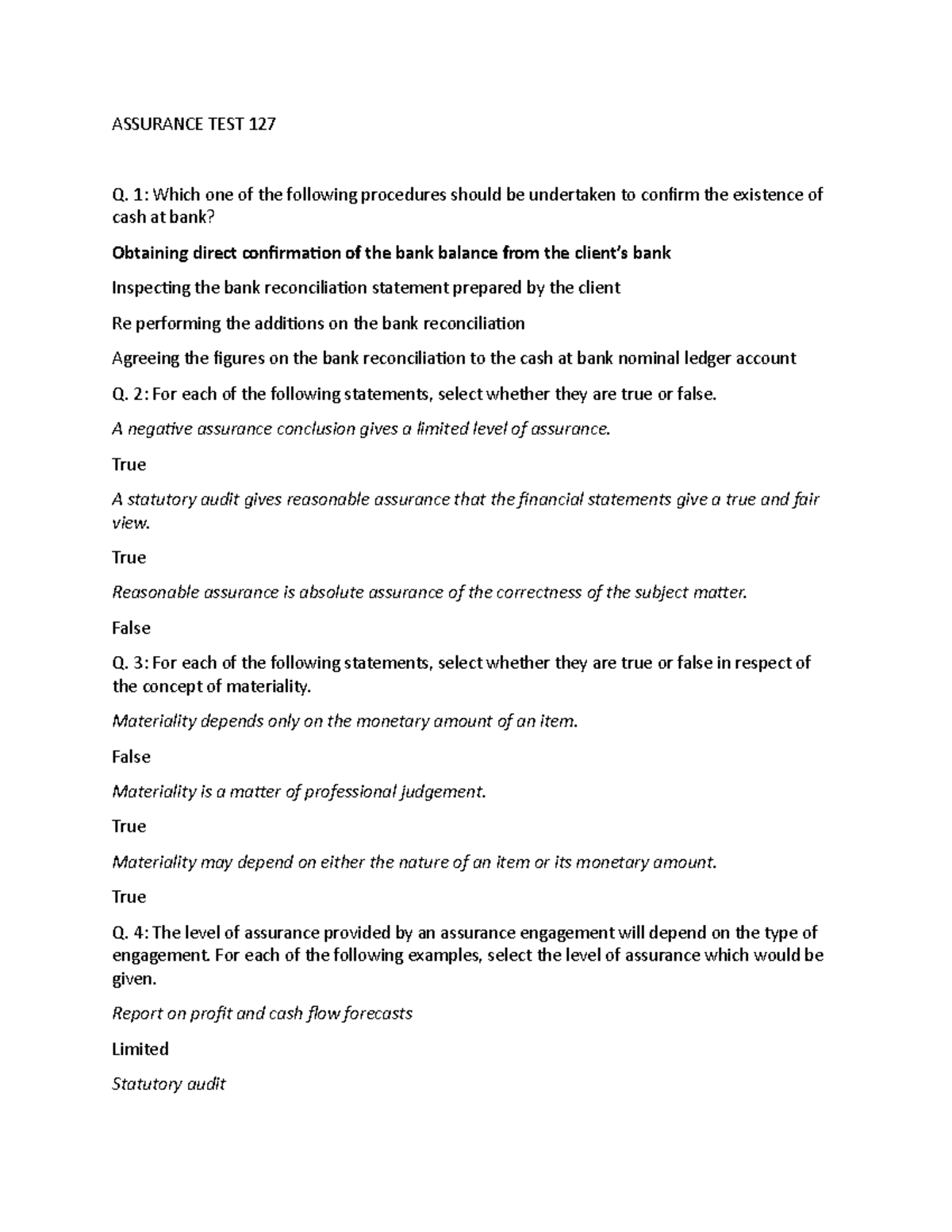 QBA 127 Assurance Tests: Understanding Audit Procedures and Materiality ...