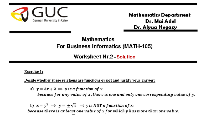 MATH 2029 Worksheet #2 Solutions: Functions & Graphs Analysis - Studocu