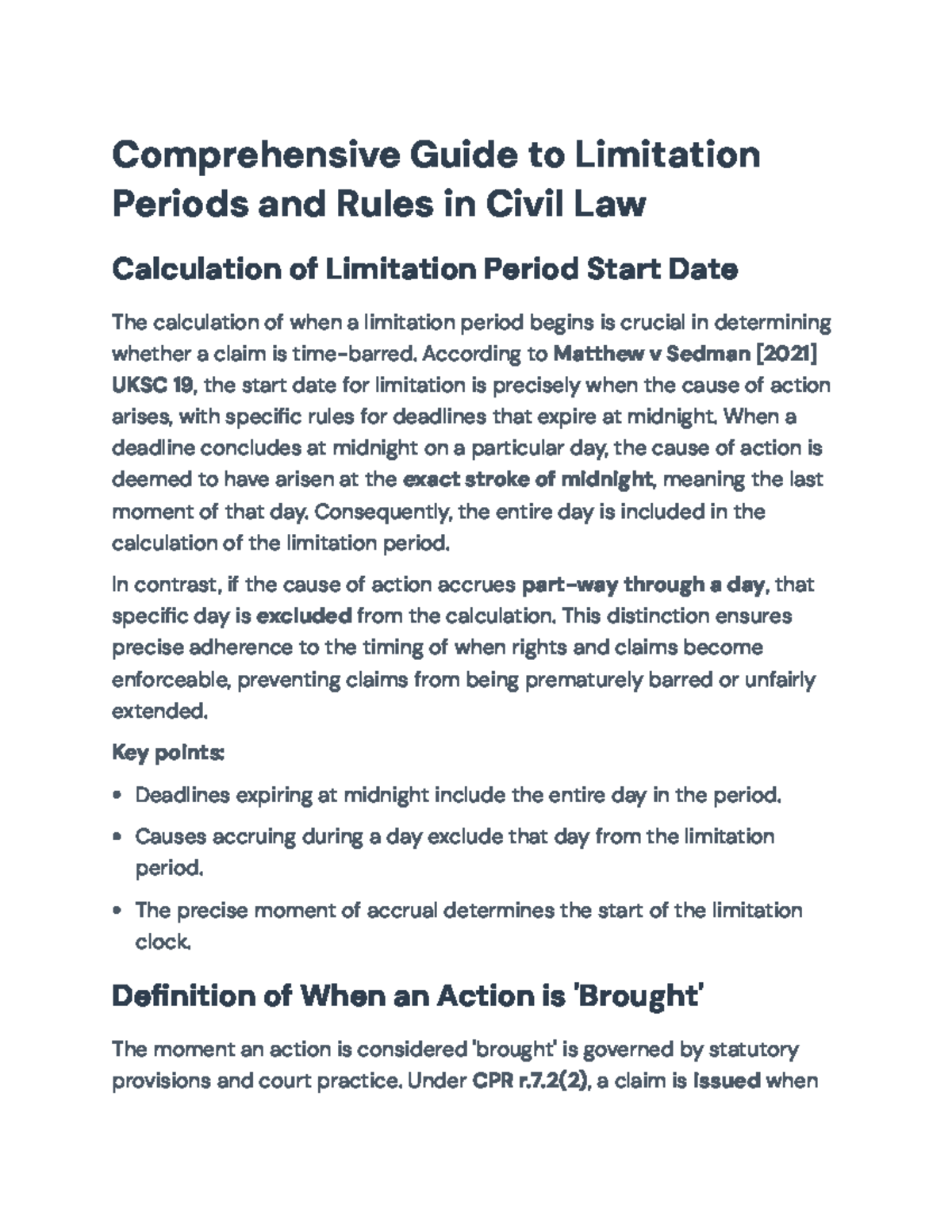 Comprehensive Guide to Limitation Periods in Civil Law (CIV 101) - Studocu