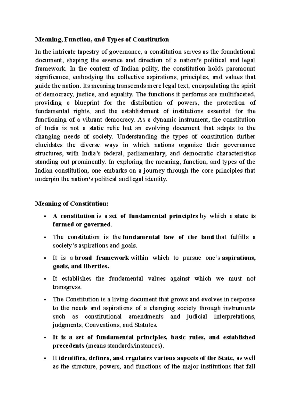 Constitutional notes - Meaning, Function, and Types of Constitution In ...