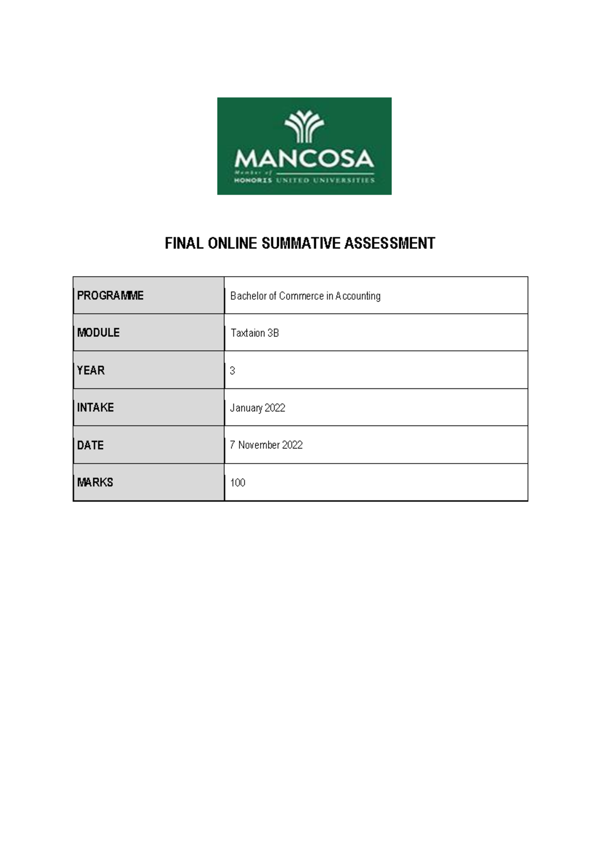 TAX 3B - Final Exam Summative Assessment with Case Studies - Studocu