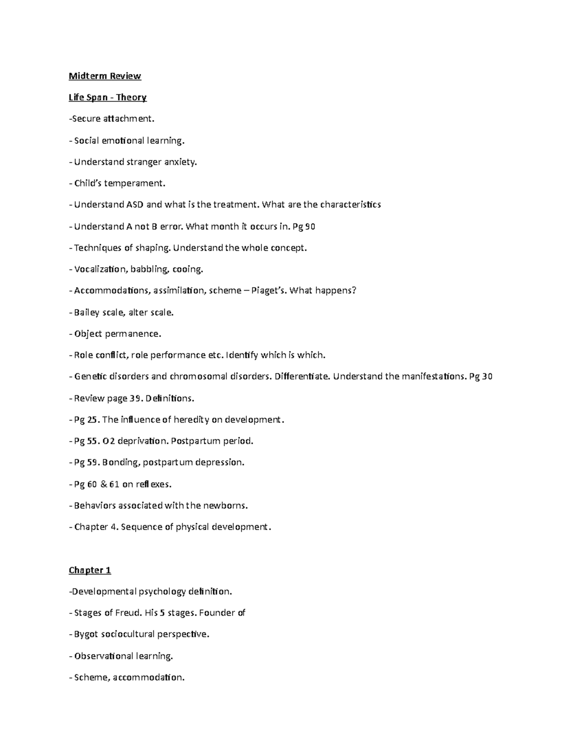 Lifespan Development Midterm Review - Key Theories & Concepts - Studocu