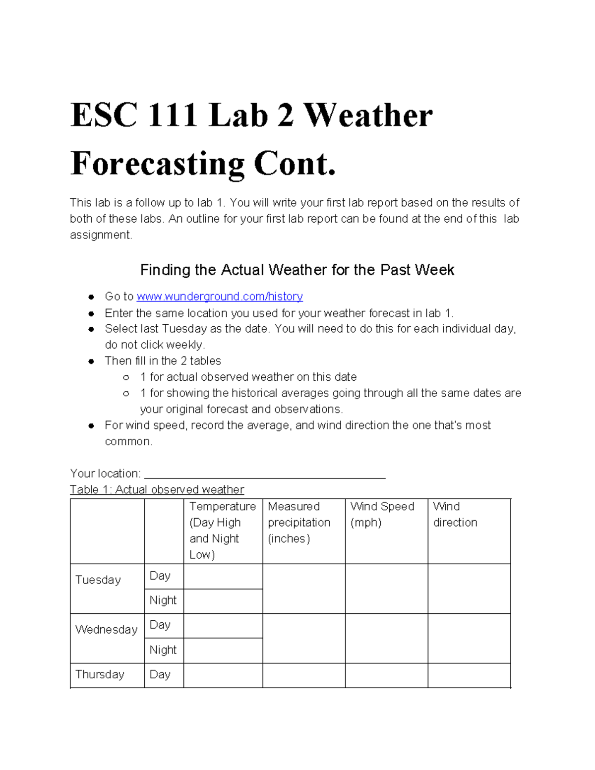 ESC Lab 2: Weather Forecasting Report and Analysis - Studocu