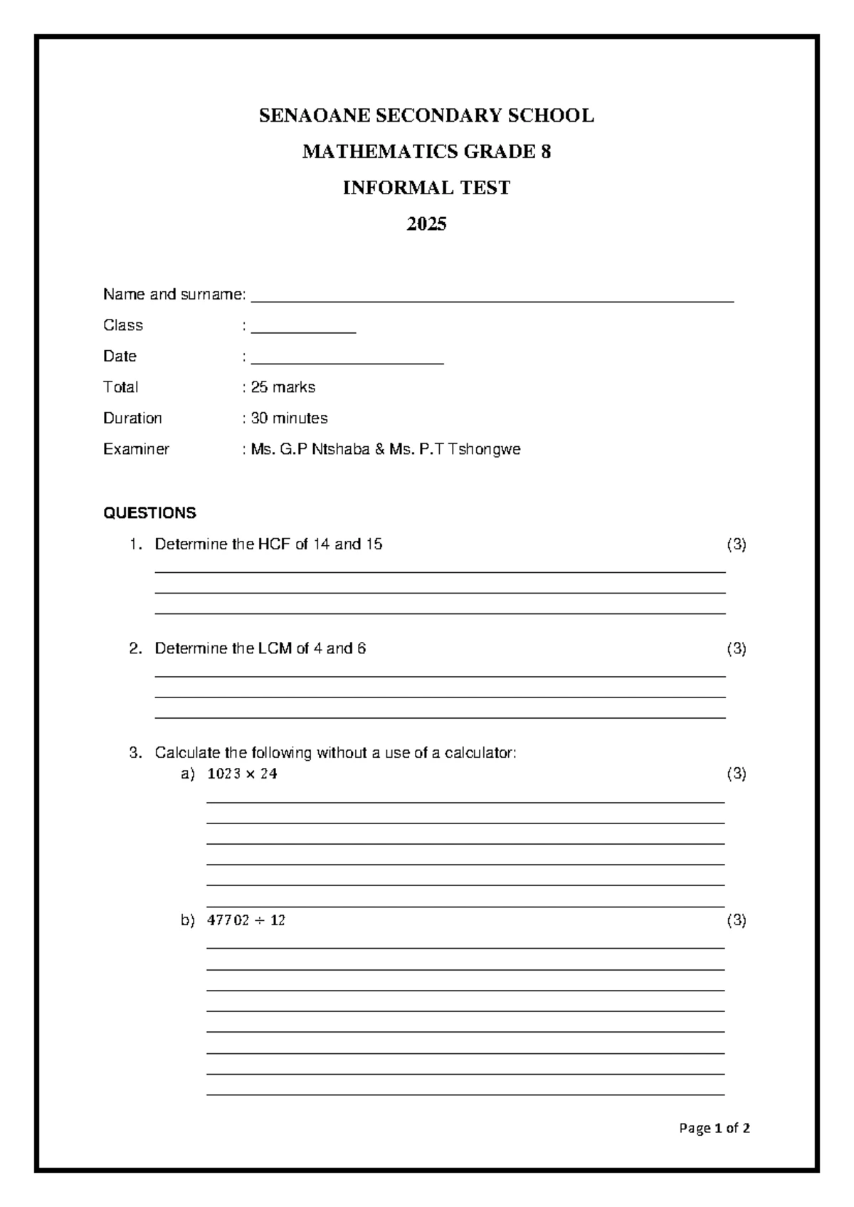 Grade 8 Maths November Exam Paper P1 2024 - Complete Guide - Studocu