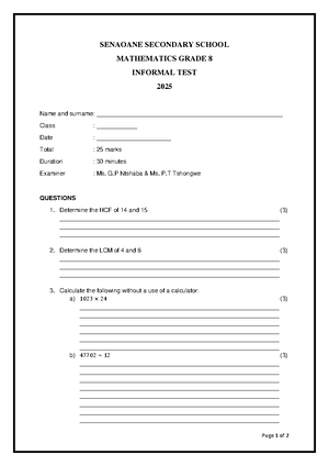 Gr8 Maths P1 2024 - Page 1 of 11 SENAOANE SECONDARY SCHOOL MATHEMATICS ...