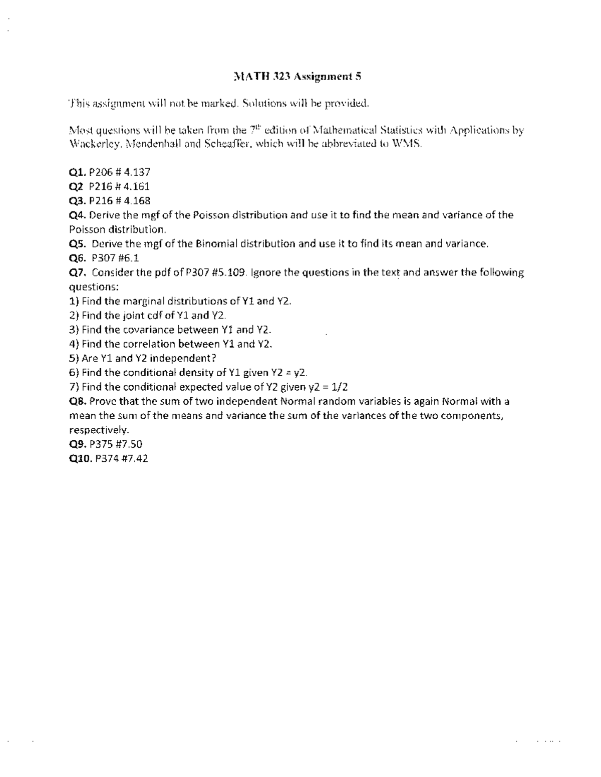 MATH 323 Assignment 5: Solutions and Key Concepts in Statistics - Studocu