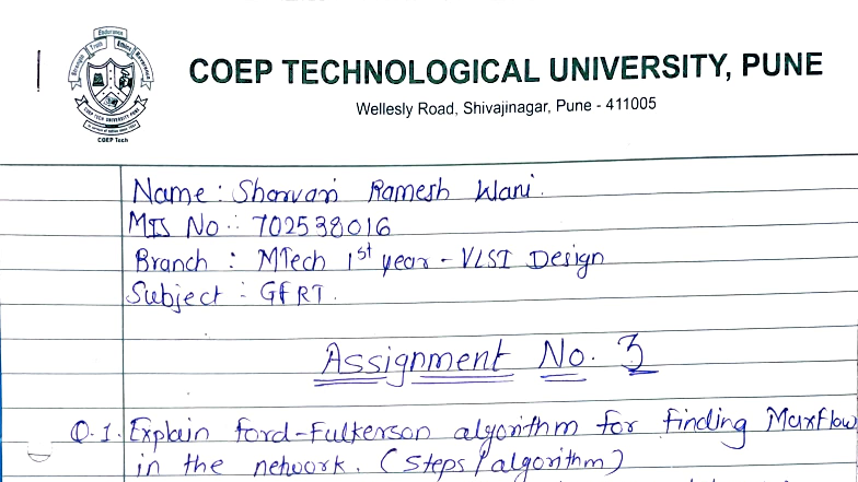 GFRT Assignment 3 - Maximum Flow Algorithms in Network Theory - Studocu