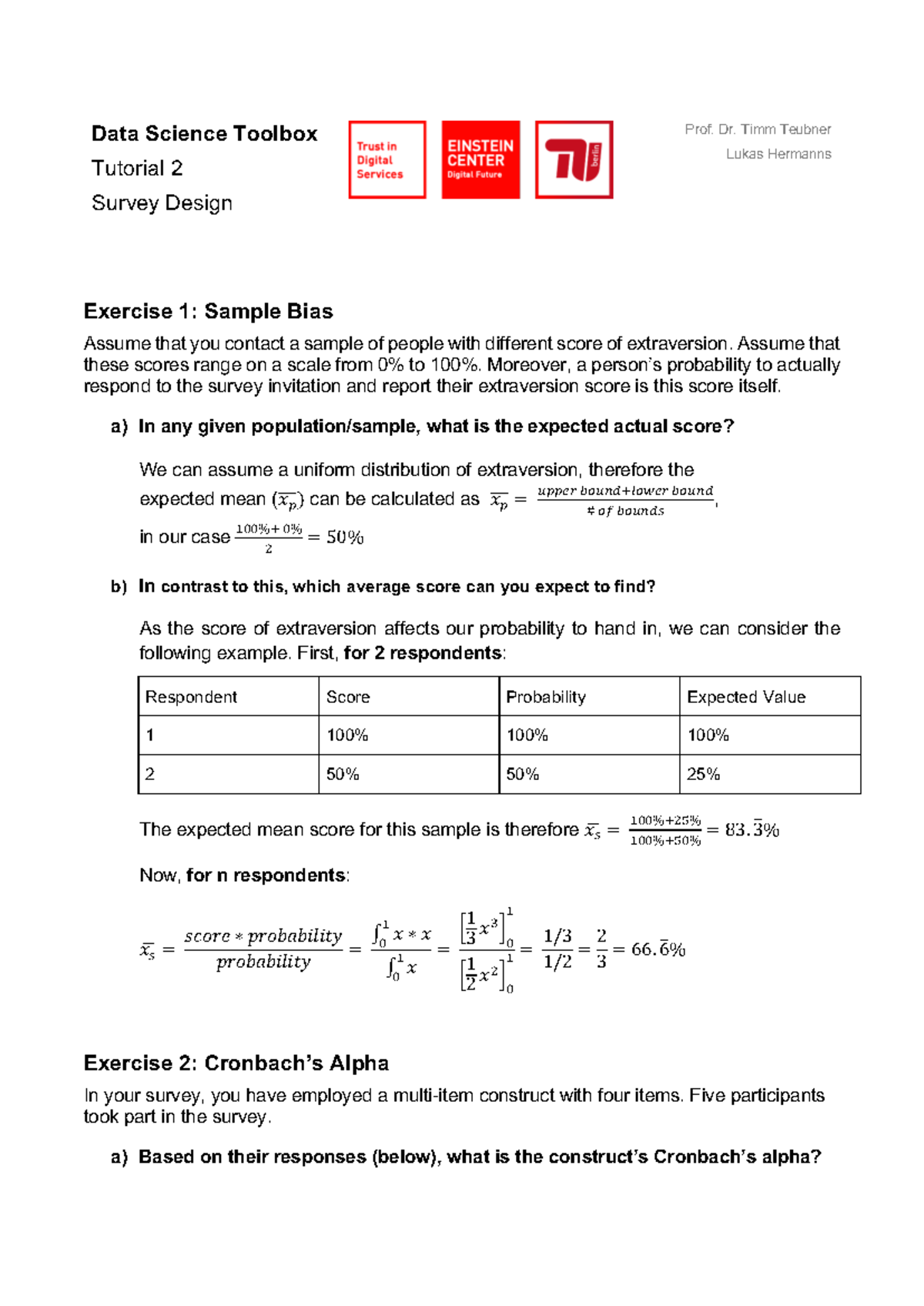Tutorial 2 Survey Design solution - Data Science Toolbox Tutorial 2 ...