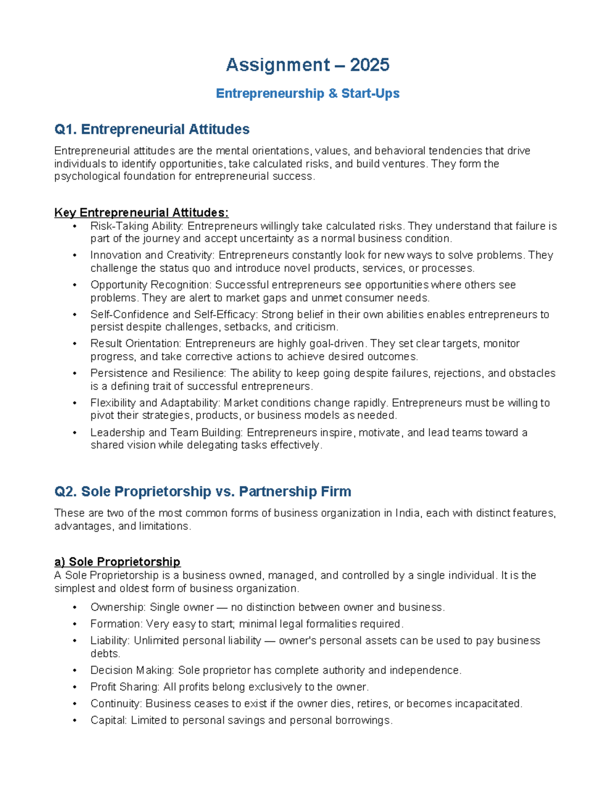 Entrepreneurship Assignment 2025: Key Concepts and Business Structures ...