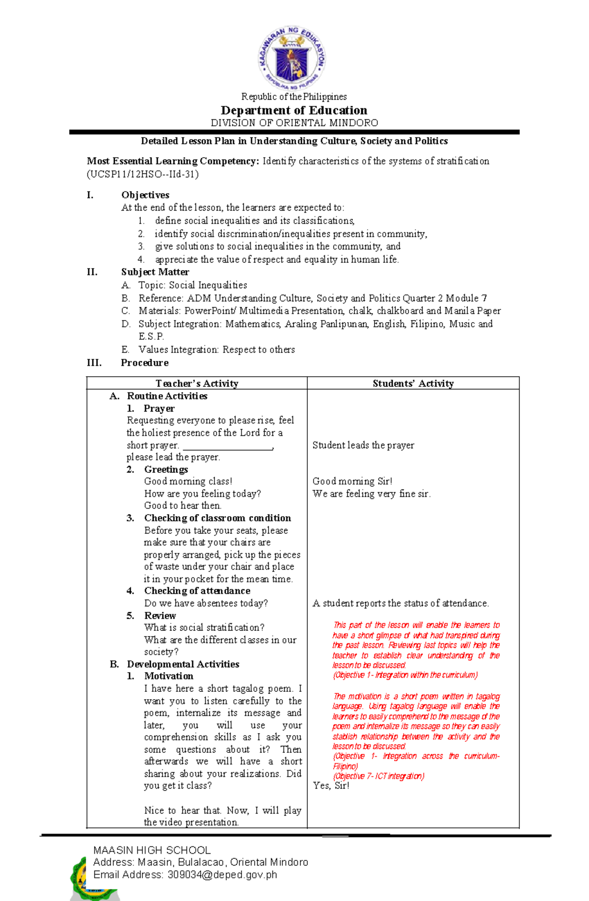 Detailed Lesson Plan: Understanding Social Inequalities (UCSP11/12HSO ...