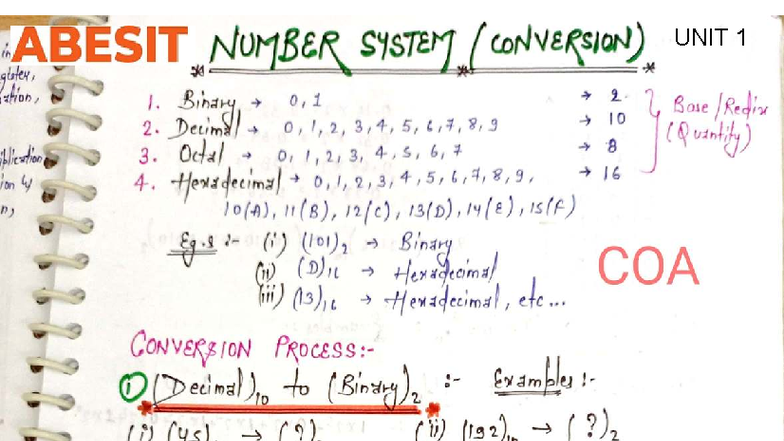 UNIT 1 COA A - Number System Conversion and Logic Gates Notes - Studocu
