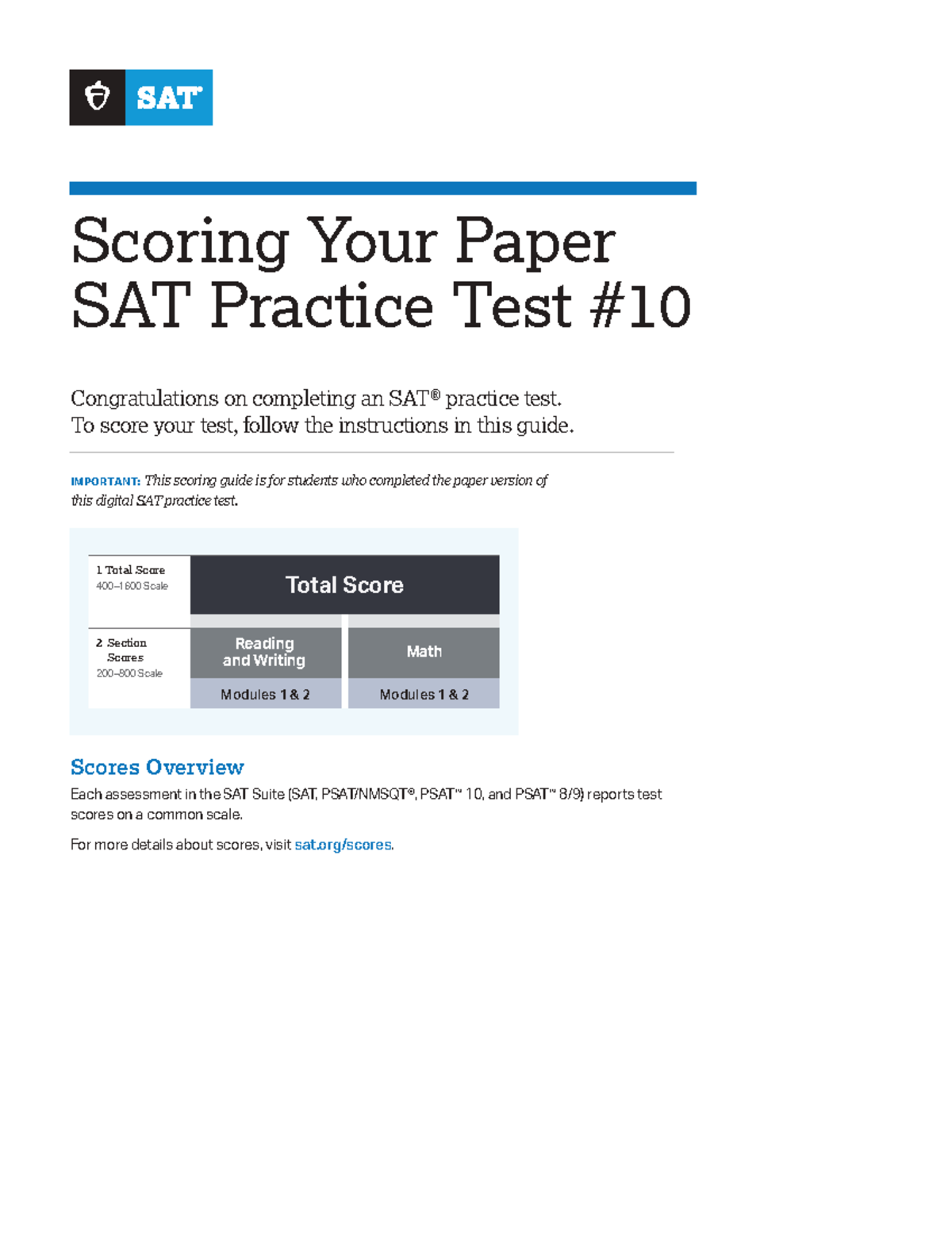 SAT Practice Test 10 Scoring Guide and Score Calculation - Studocu