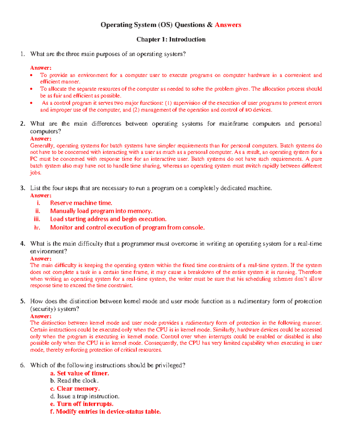 OS Questions & Answers: Key Concepts for Operating Systems Study - Studocu