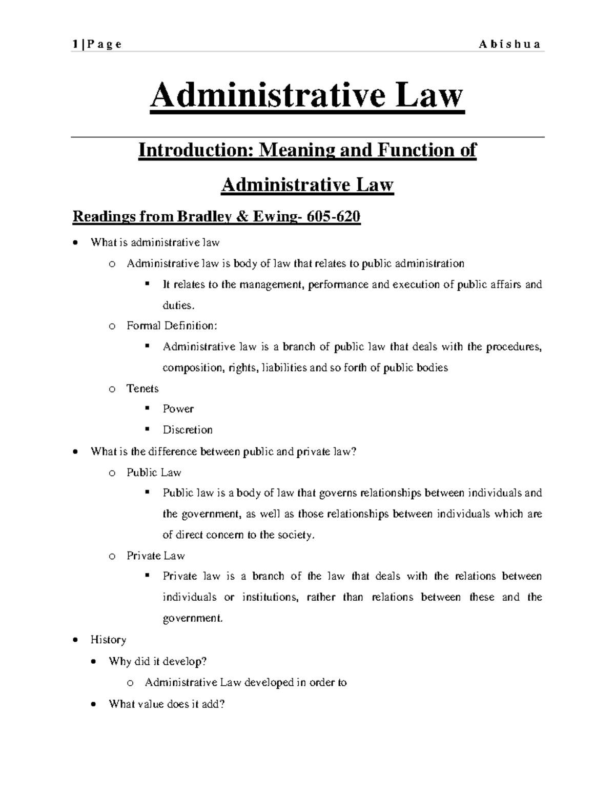 Administrative Law Notes (Course Code: LAW 101) - Key Concepts and ...