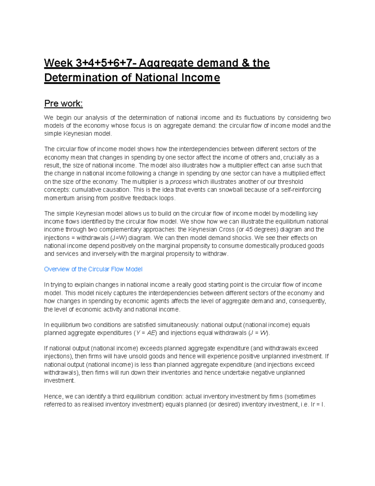 Week 3-7: Aggregate Demand & National Income Determination - Studocu
