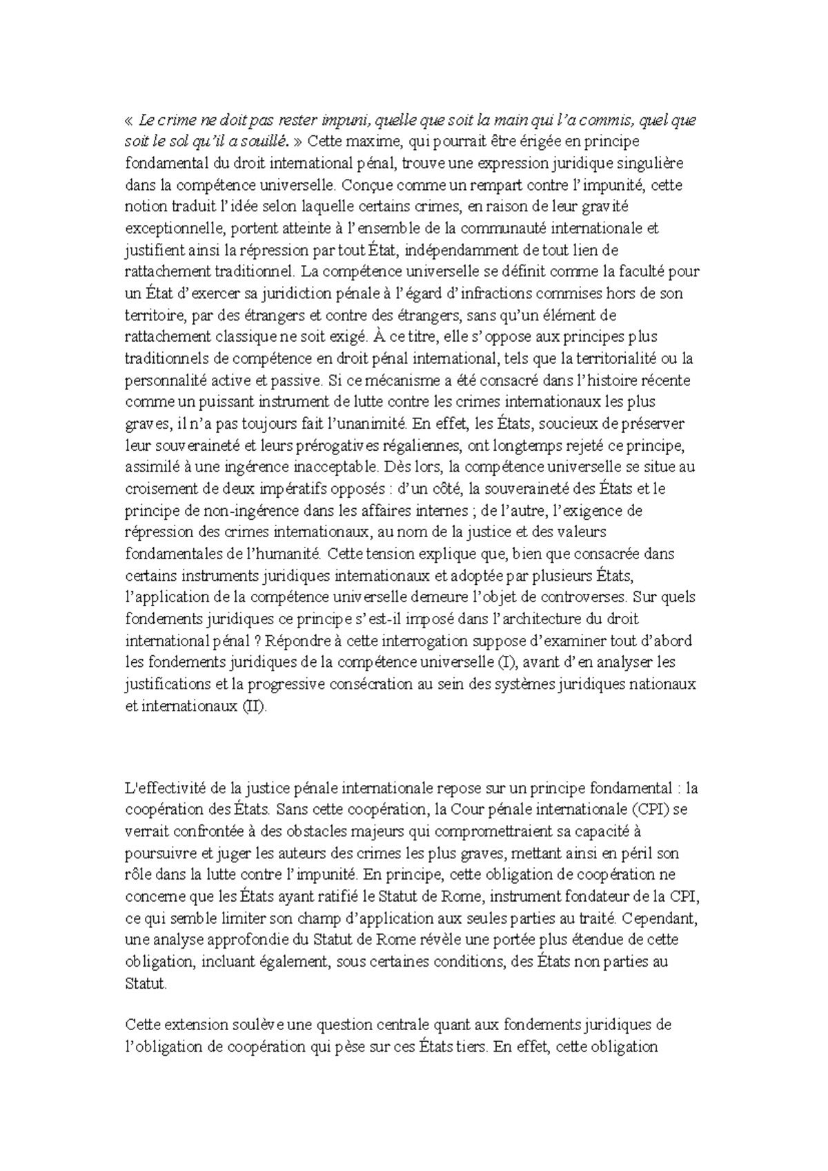 Compétence Universelle et Justice Pénale Internationale : Analyse et ...