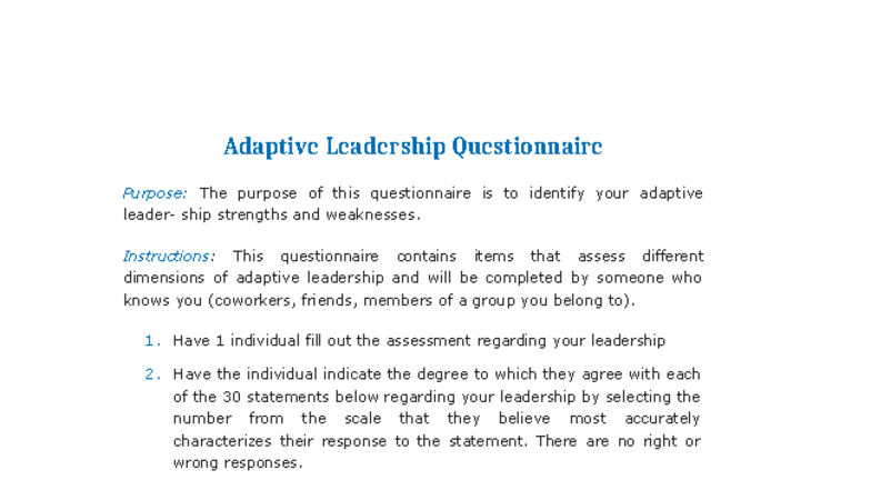 Adaptive Leadership Questionnaire: Assessing Your Strengths ...