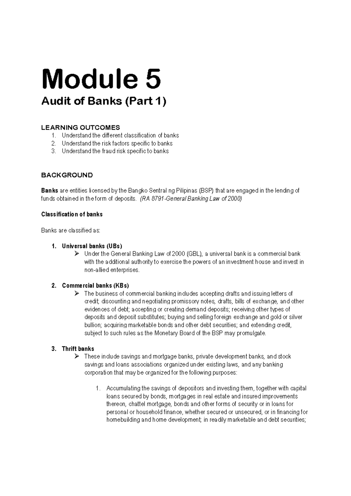 Ilide - module-5-audit-of-banks-part-1- Module 5 Audit of Banks (Part 1 ...