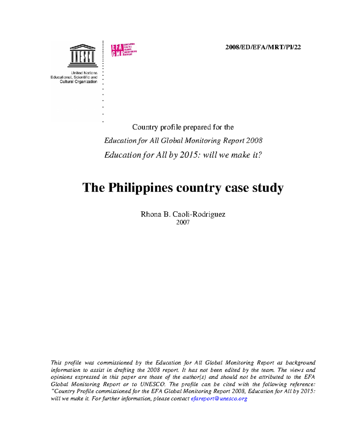Philippine Case Study UN - Country profile prepared for the Education ...