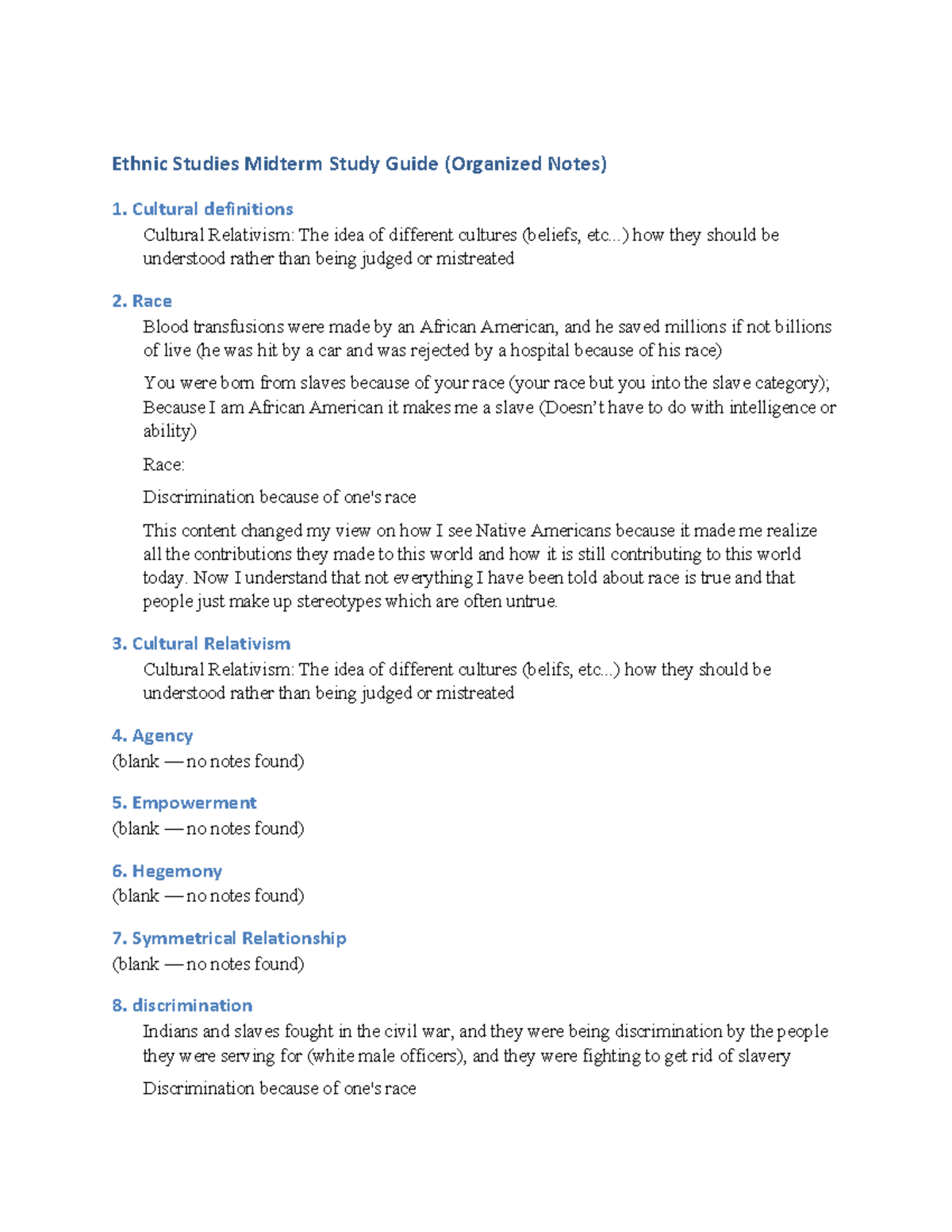 Ethnic Studies 101 Midterm Study Guide: Key Concepts & Notes - Studocu