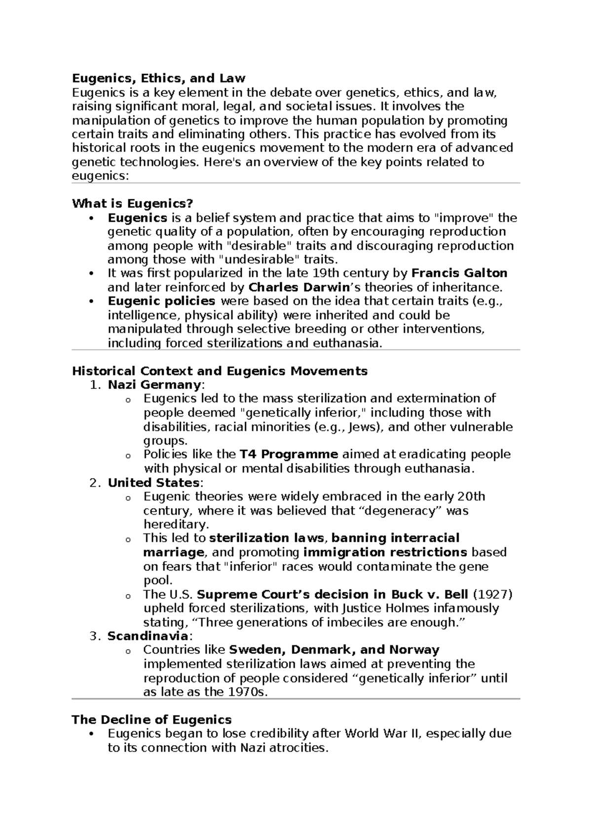 Eugenics, ethics, and law: historical context and modern implications ...