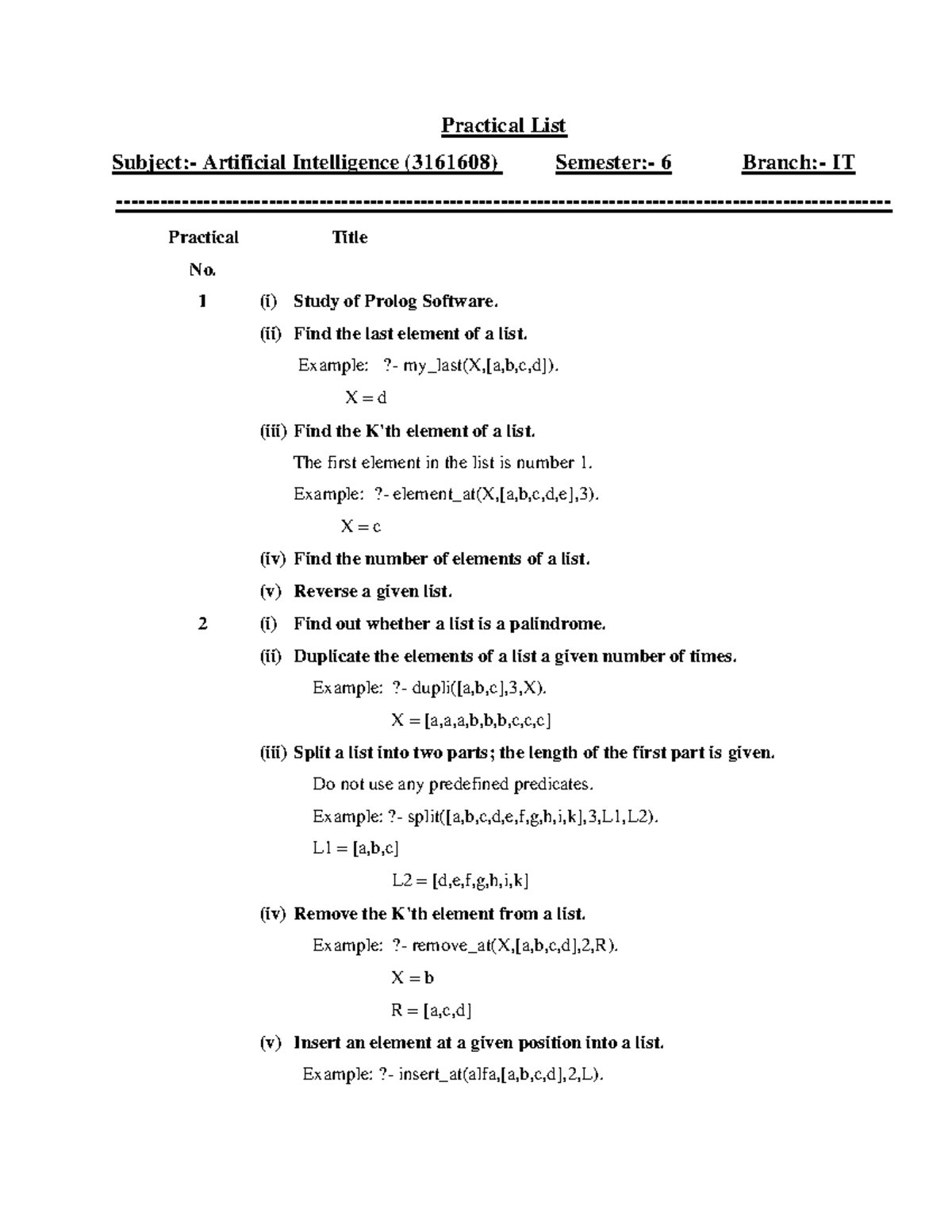 Artificial Intelligence Practical List for 6th Sem (3161608) - Studocu