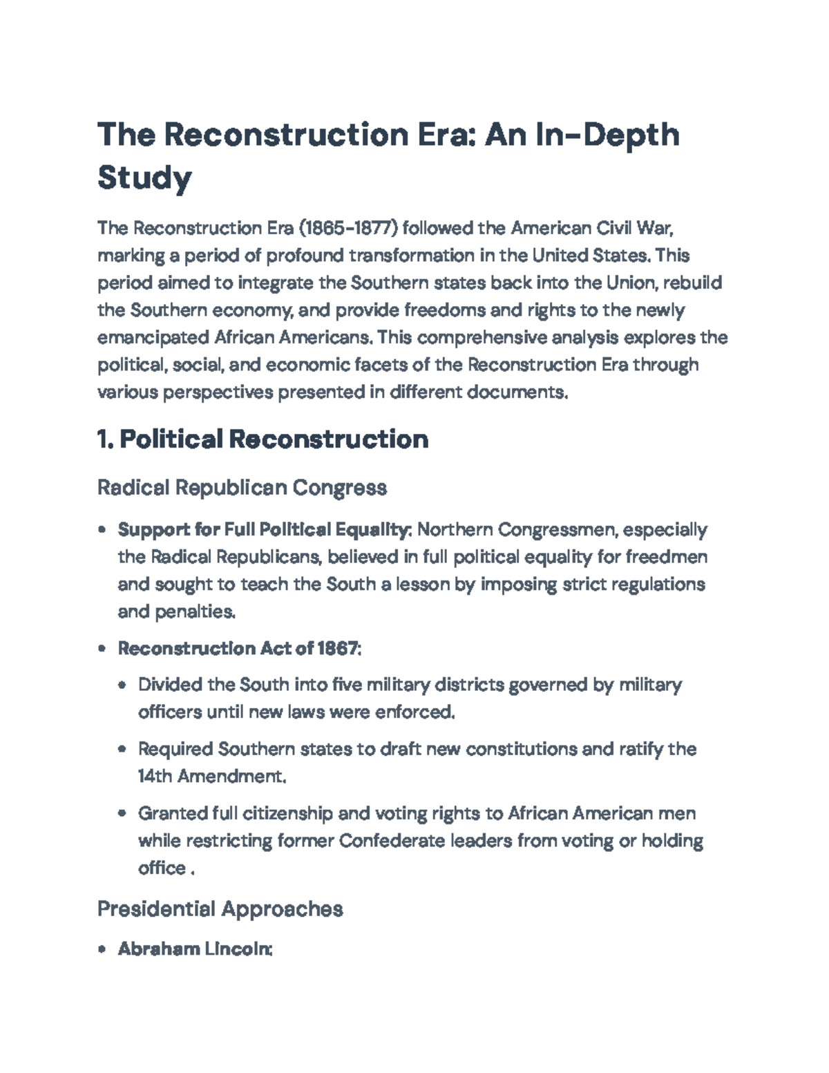 Reconstruction Era (1865-1877): Political and Social Transformations ...