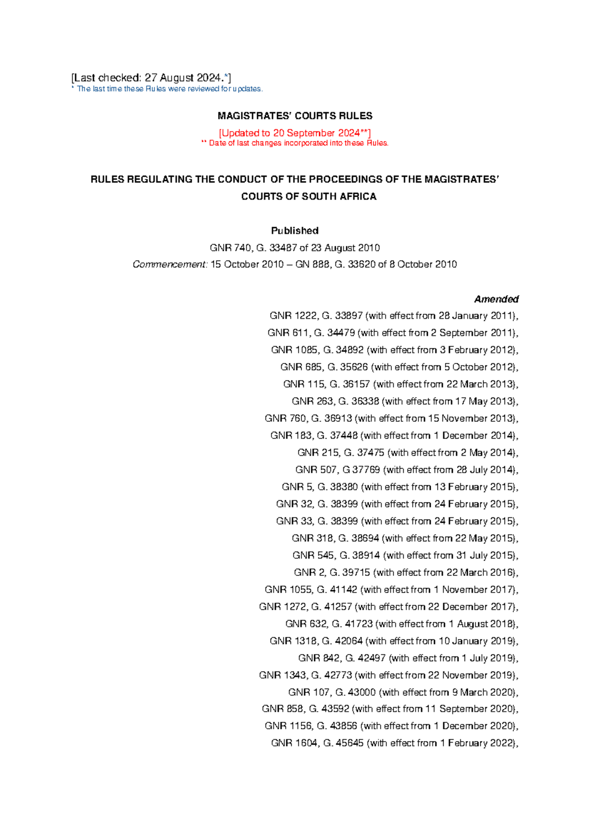 MCR [R] - Updated Magistrates' Court Rules and Regulations (2024) - Studocu