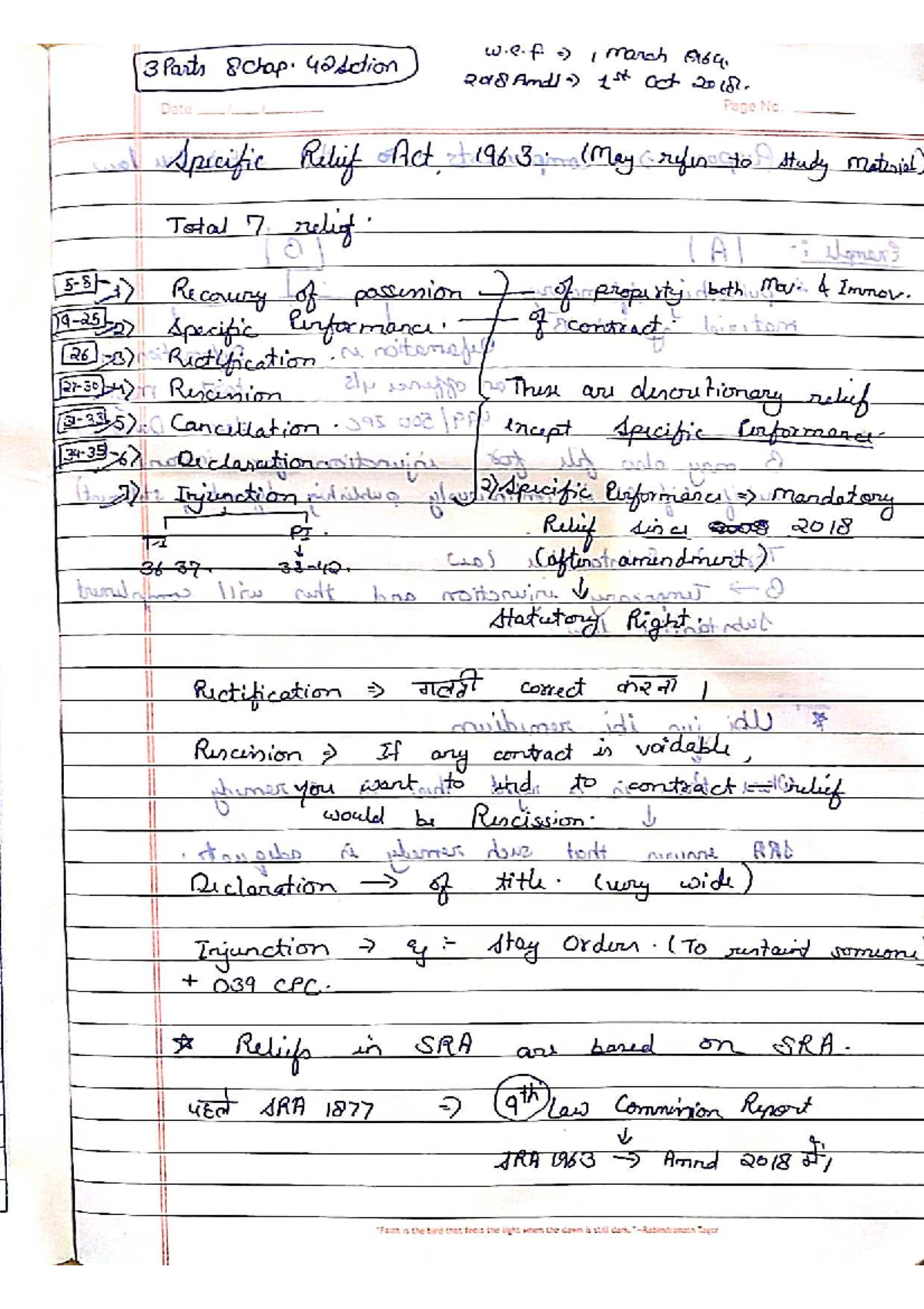 SRA 2018: Specific Relief Act Notes and Case Studies - Studocu
