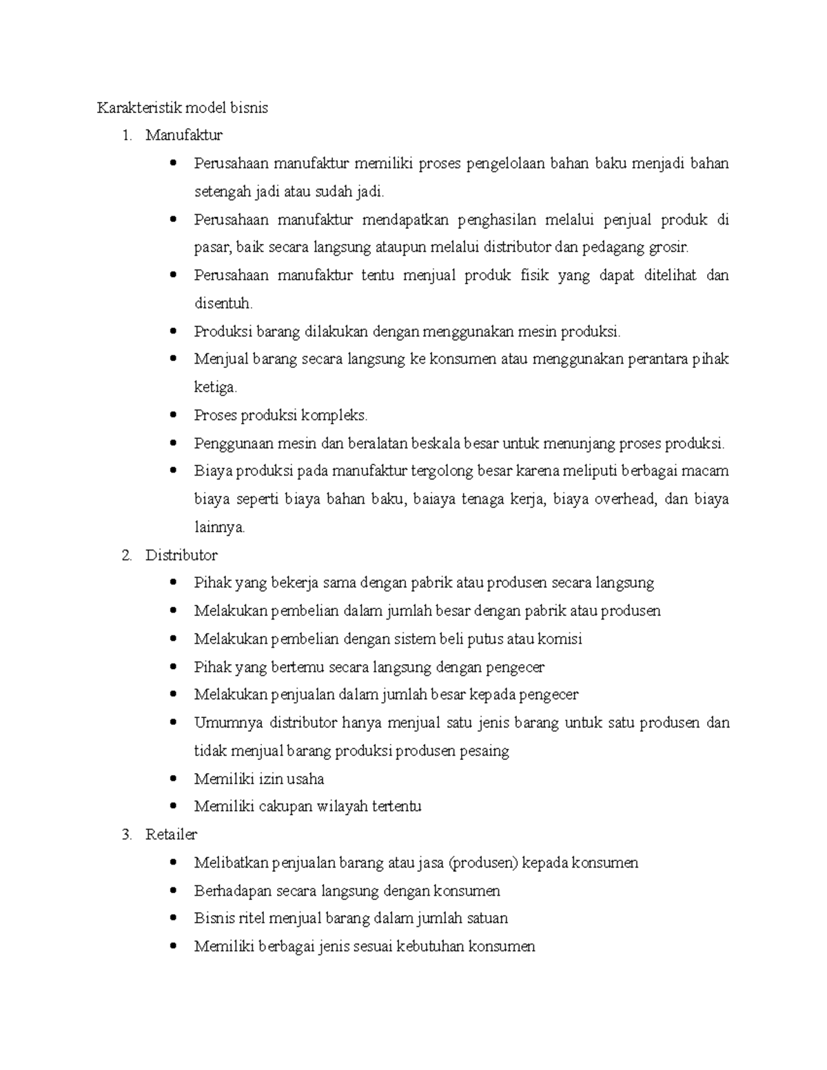 Jenis-jenis Model Bisnis dan Karakteristiknya - Studocu
