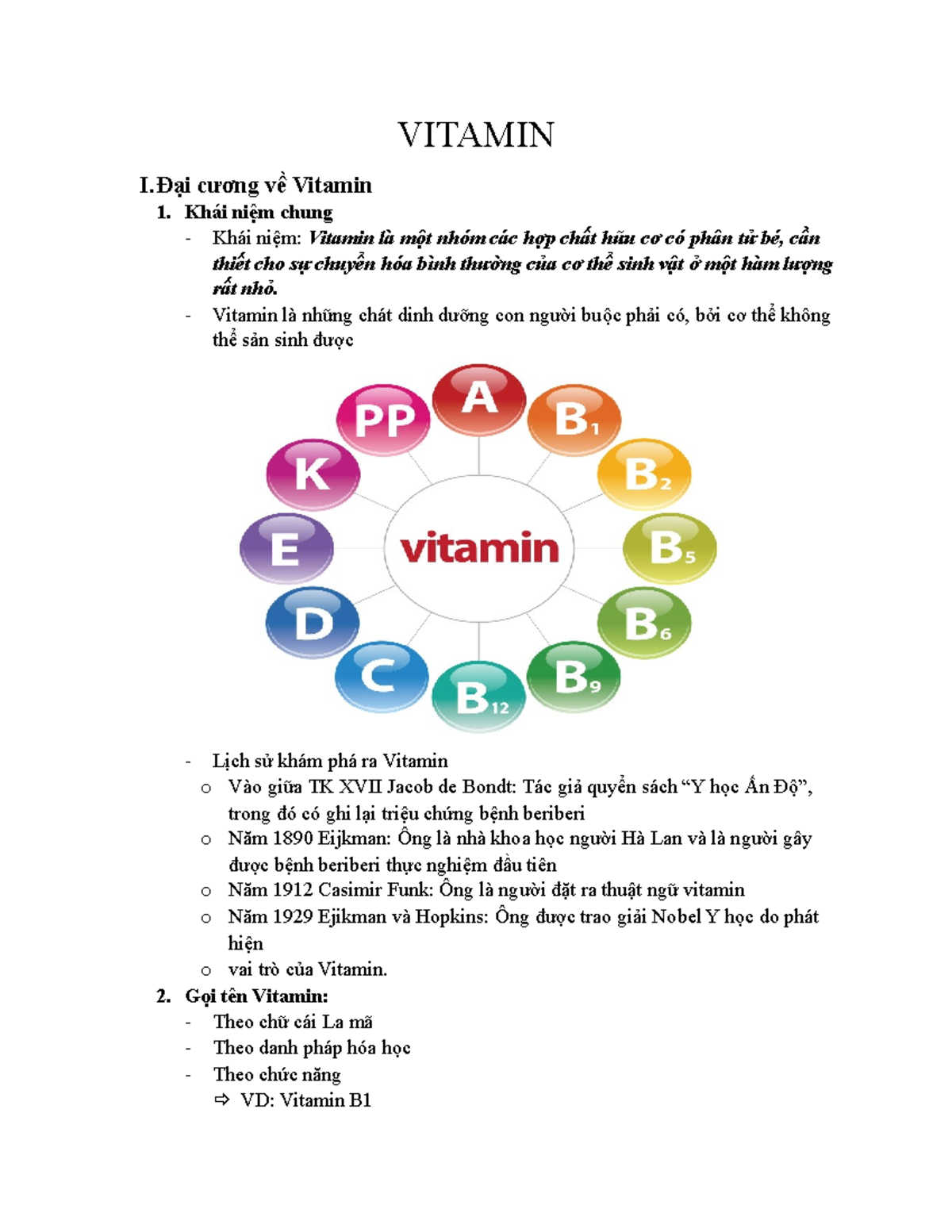 Vitamin TT - Hóa Sinh: Khái Niệm và Đặc Tính Chung - Studocu