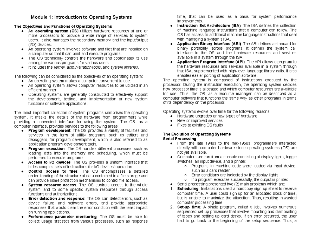 Operating Systems Overview and Key Concepts for PT (OS) - Studocu