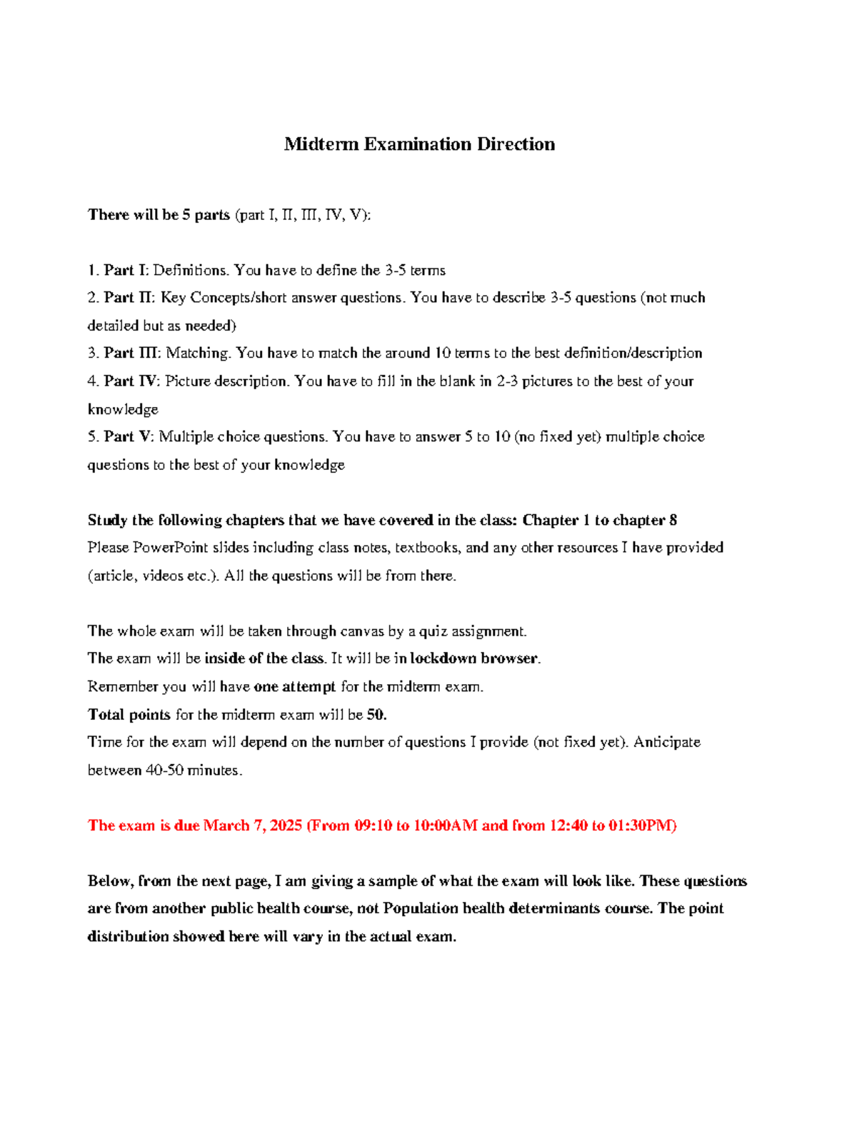 Midterm Examination Direction and Sample Question Spring 2025 - Midterm ...