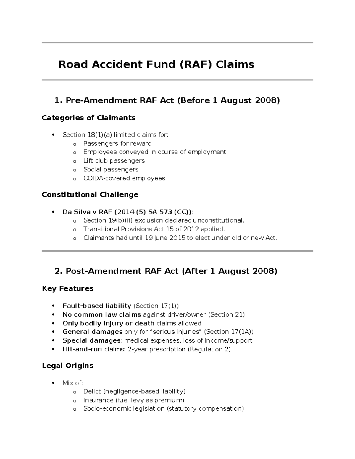 RAF Claims Overview: Key Aspects of Personal Injury Claims - Studocu