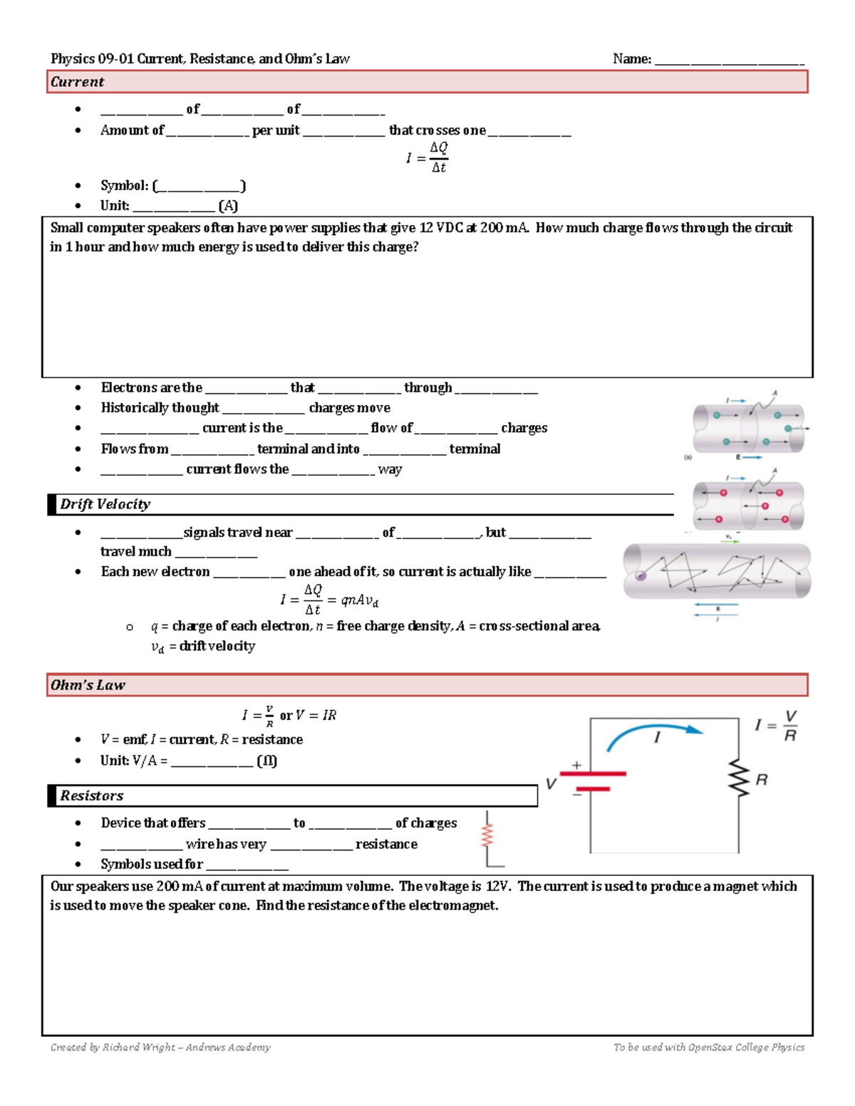 Physics Unit 09: Current, Resistance, and Electric Circuits Practice ...