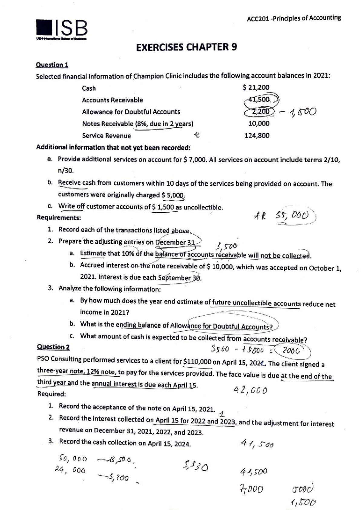 ACC201 Accounting Exercises: Chapter 9, 10 & 17 Solutions and Analysis - Studocu