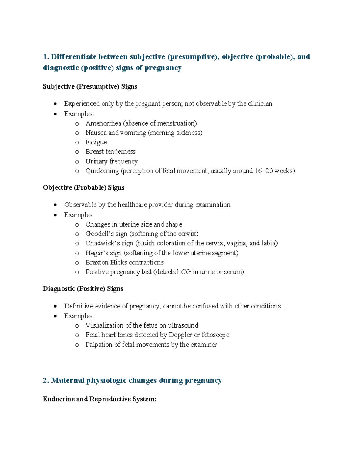 Ch. 11 Maternal Adaptations: Signs & Physiological Changes in Pregnancy ...