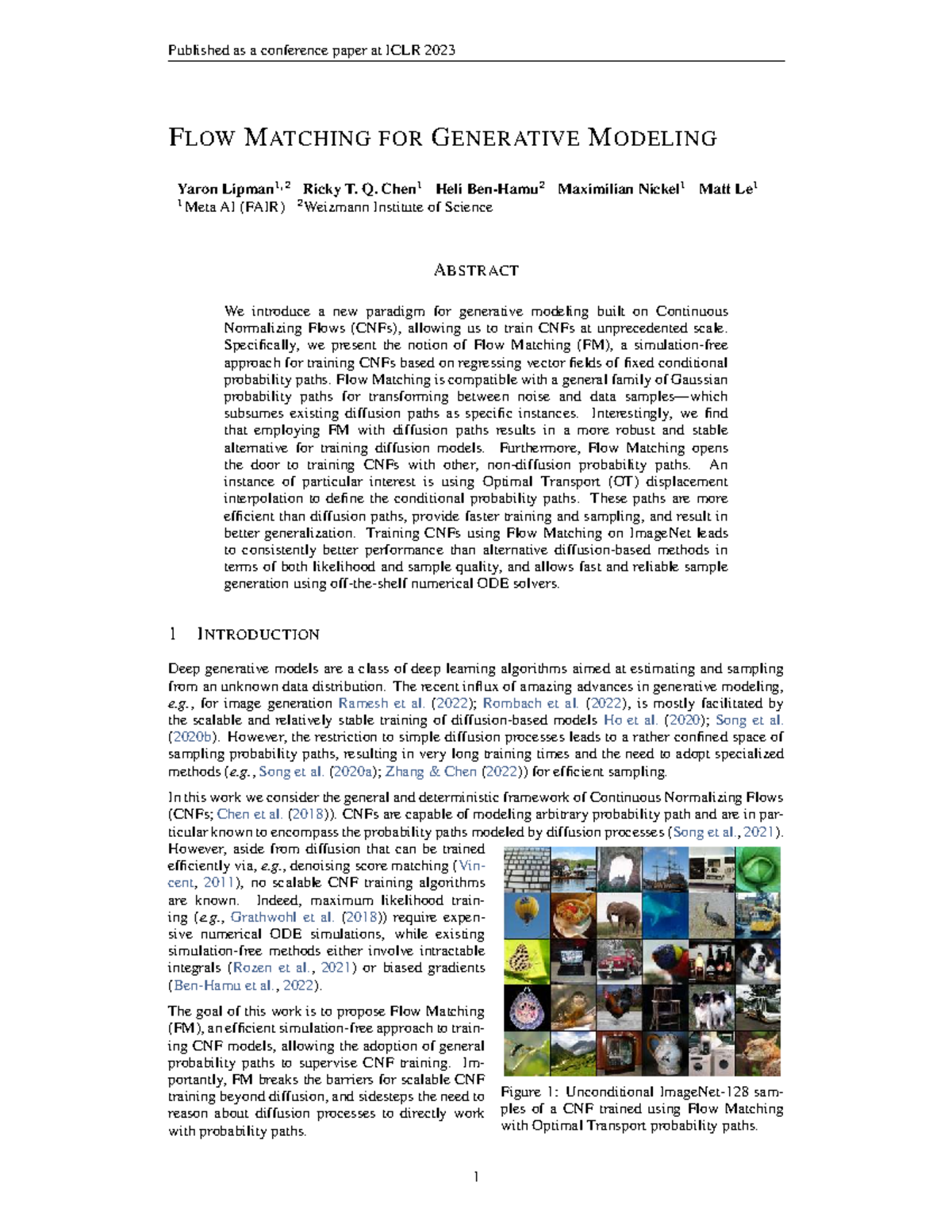 Flow Matching For Generative Modeling Iclr 2023 Conference Paper Studocu