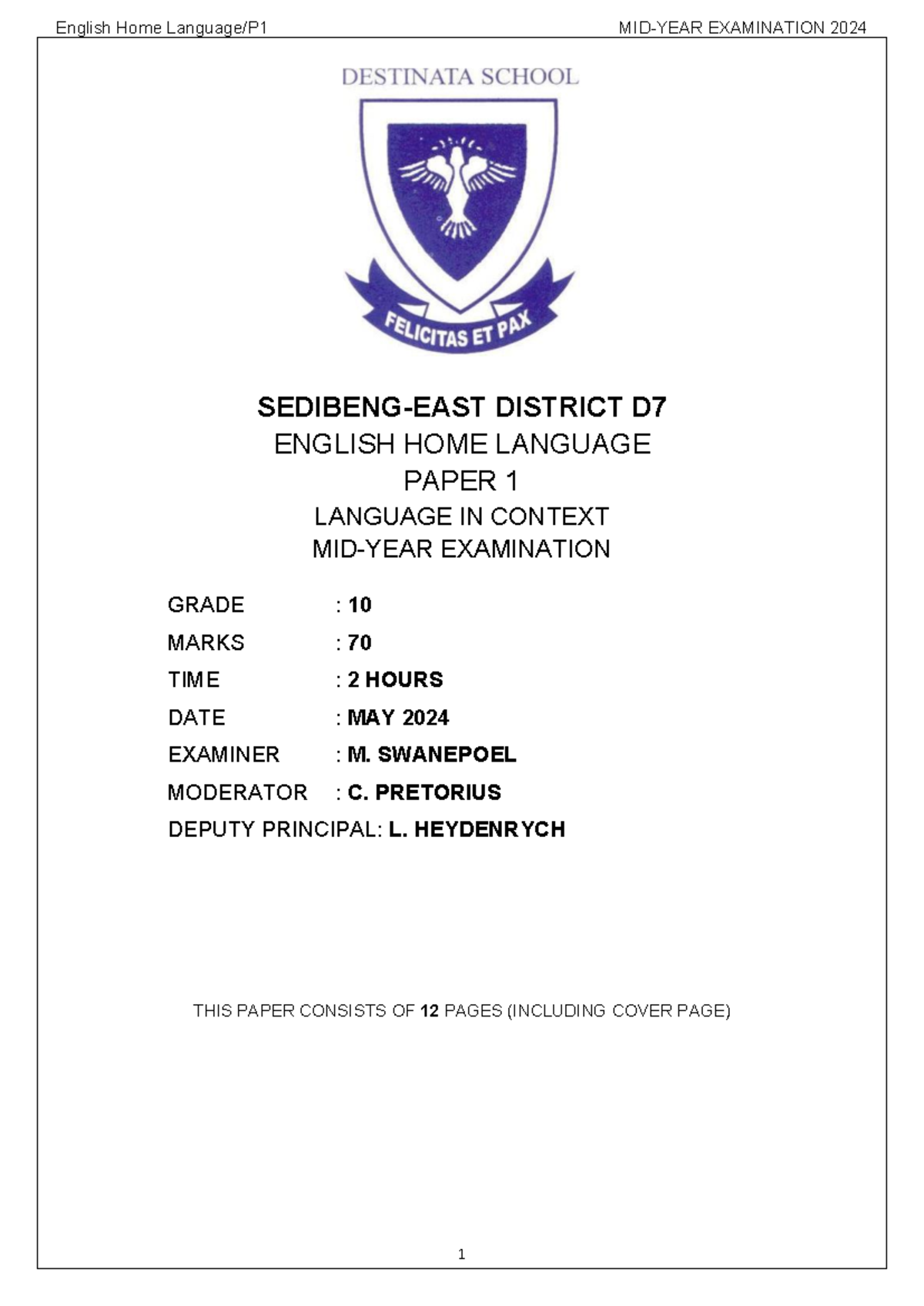 GR10 English Home Language Paper 1 Exam - May 2024 - Studocu