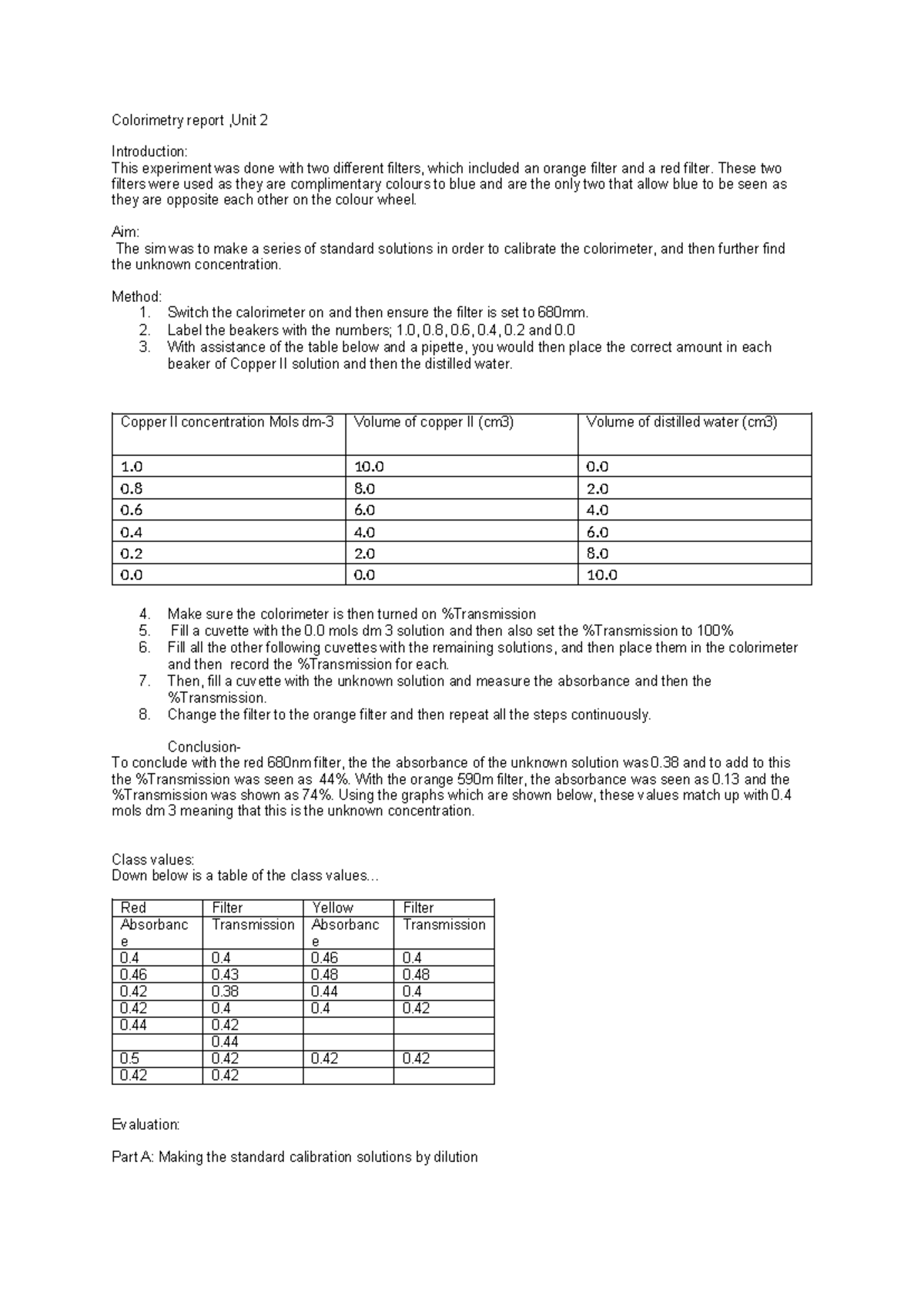 Unit 2 Colorimetry Experiment Report - Applied Science - Studocu