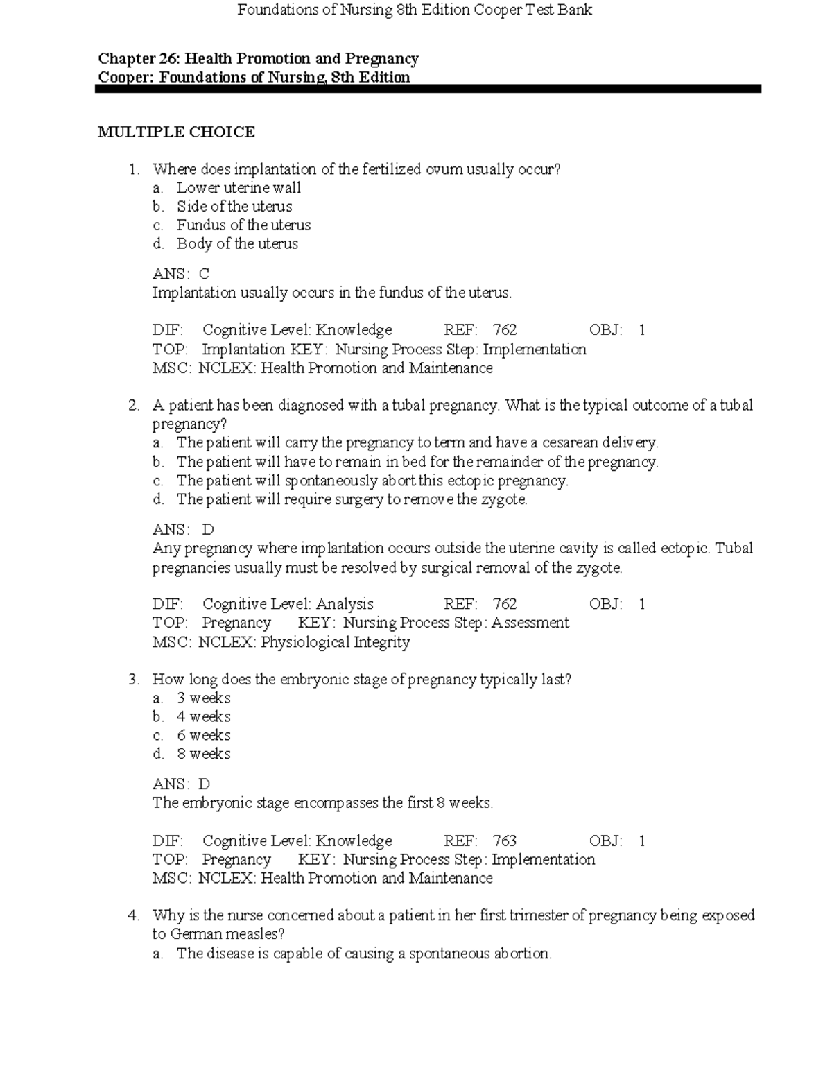 "NCLEX Review: Health Promotion & Pregnancy - Chapter 26 Questions ...