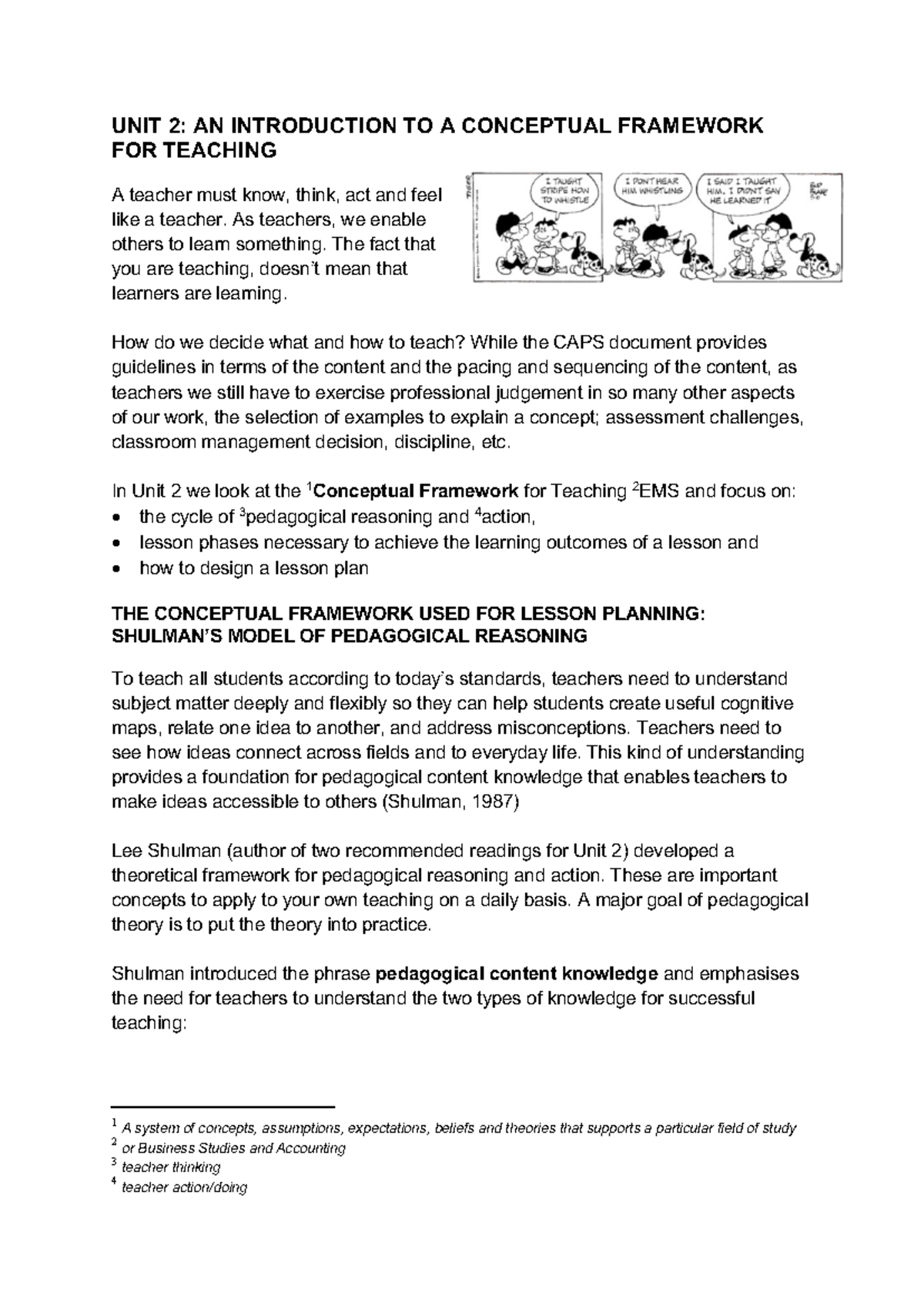 Unit 2 Lecture Notes on Teaching Conceptual Framework (EMS) - Studocu