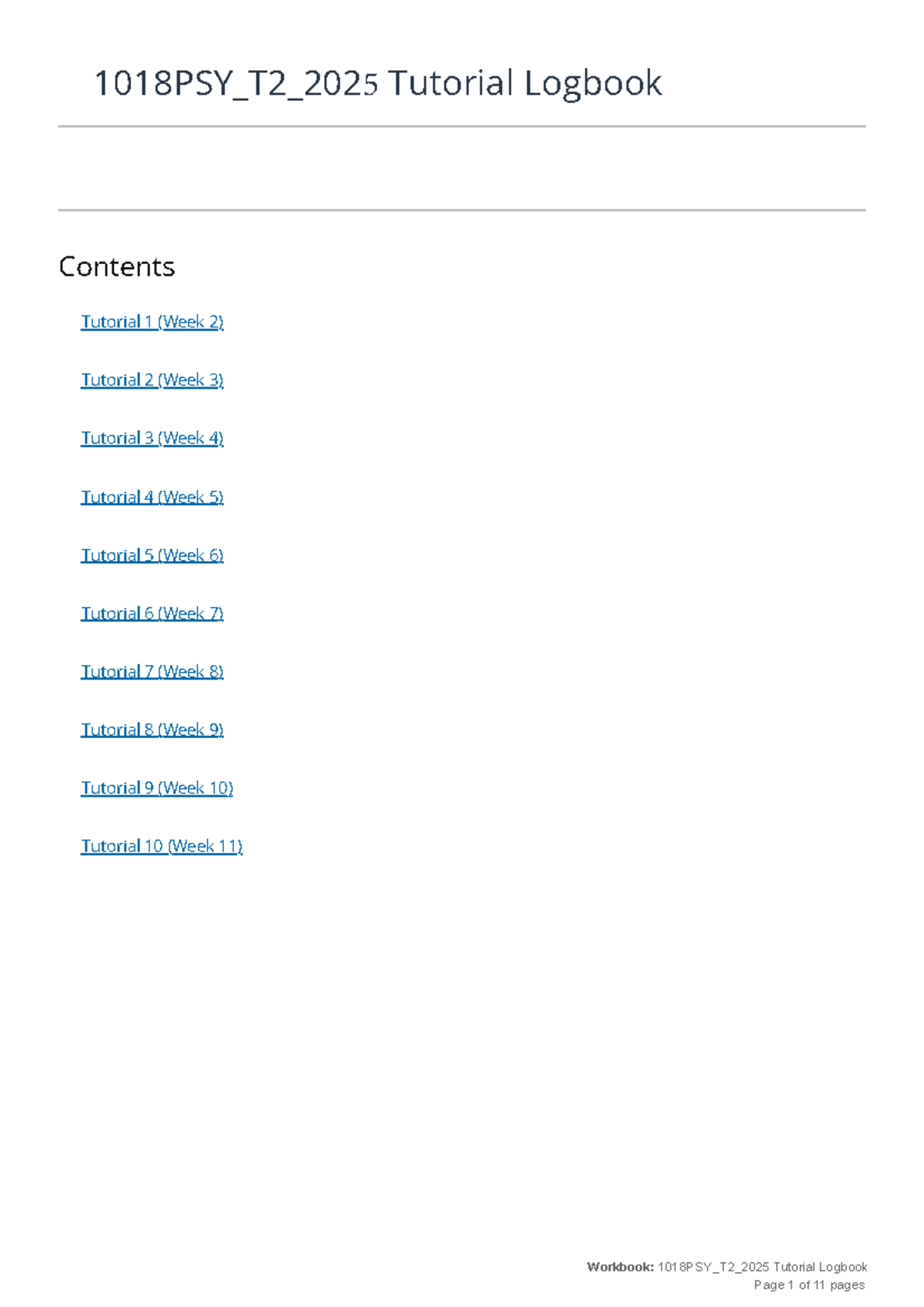 1018PSY_T2_2025 Tutorial Logbook: Weekly Reflections and Learnings - Studocu